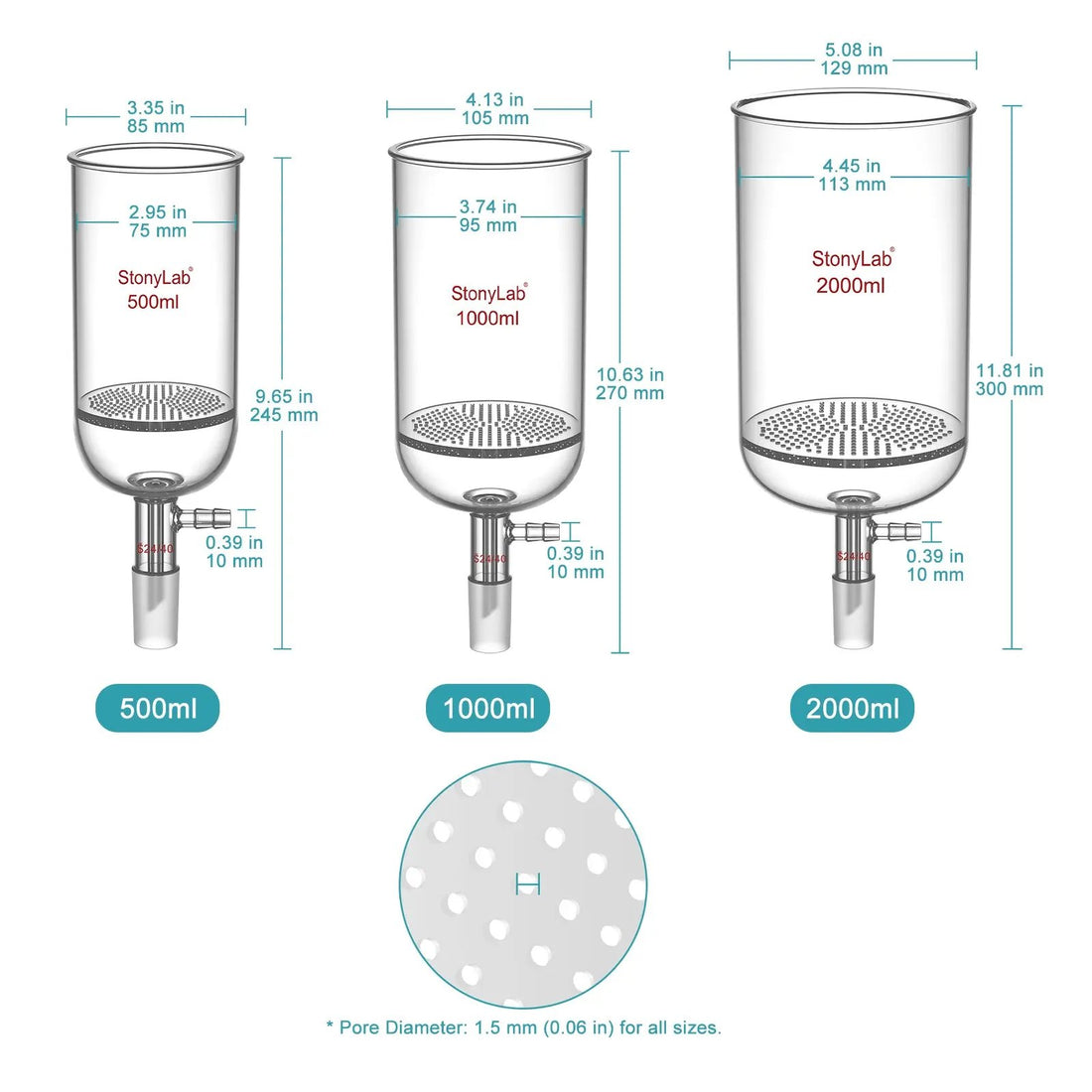 Buchner Filtering Funnel 1.5mm Pore Plate 24/40 Joint | StonyLab