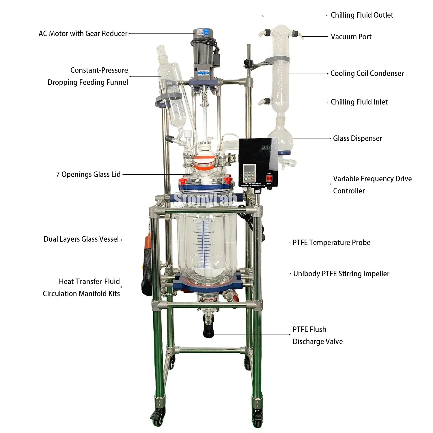 Single or Dual Jacketed Reactor, Borosilicate Glass Reactor - StonyLab