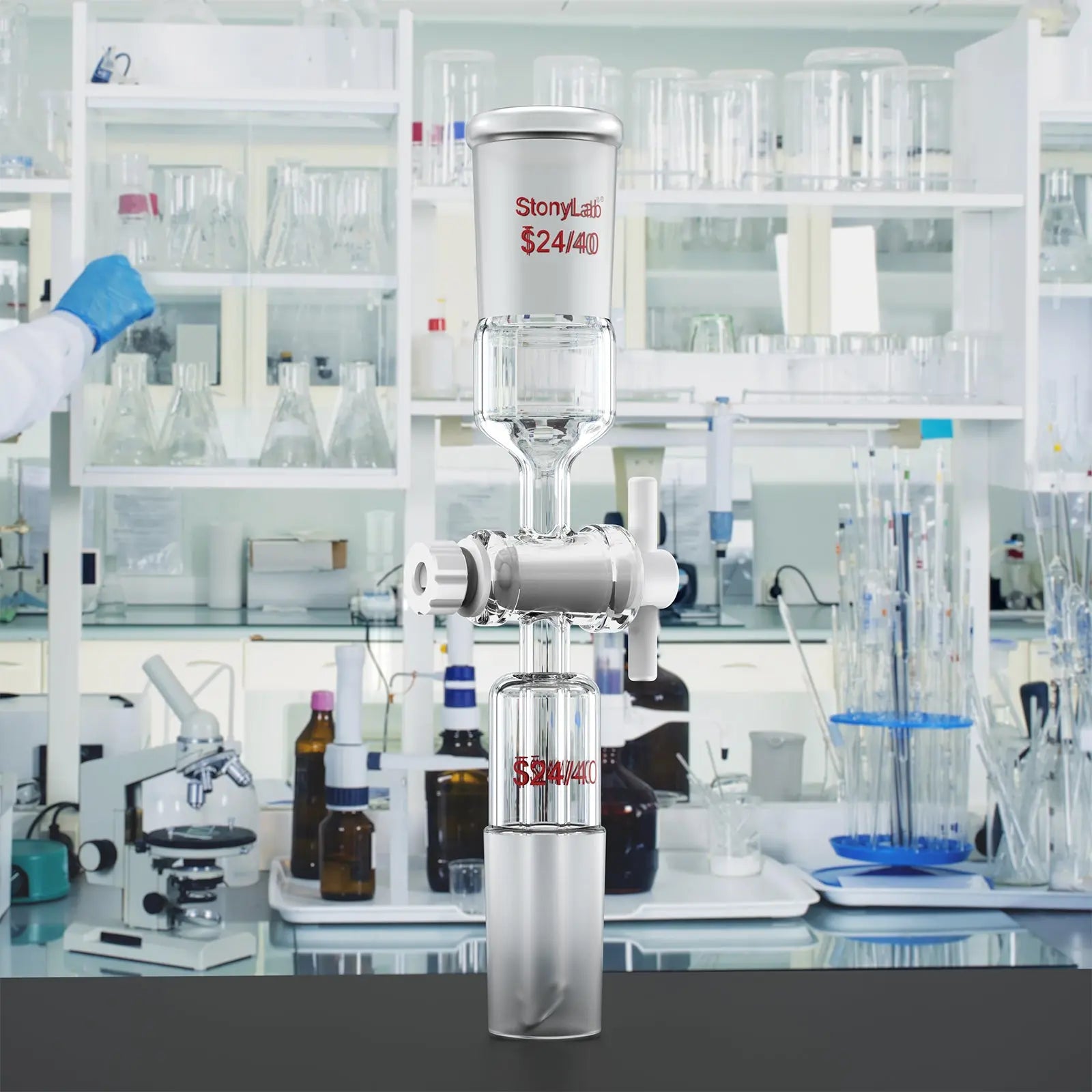 StonyLab Flow Control Adapter with PTFE Stopcock