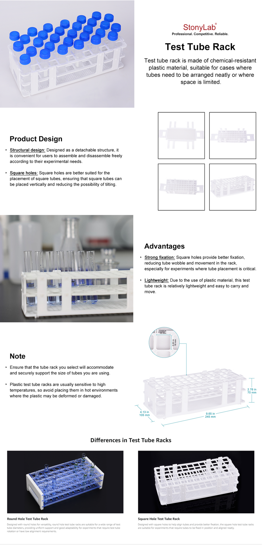 Test Tube Rack, Plastic Tube Rack - StonyLab